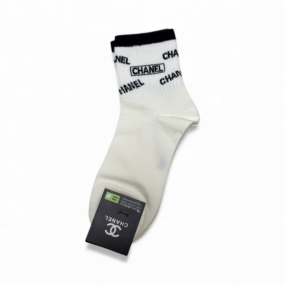 CHANEL | Accessories | Chanel Womens Logo Socks In White And Black ...